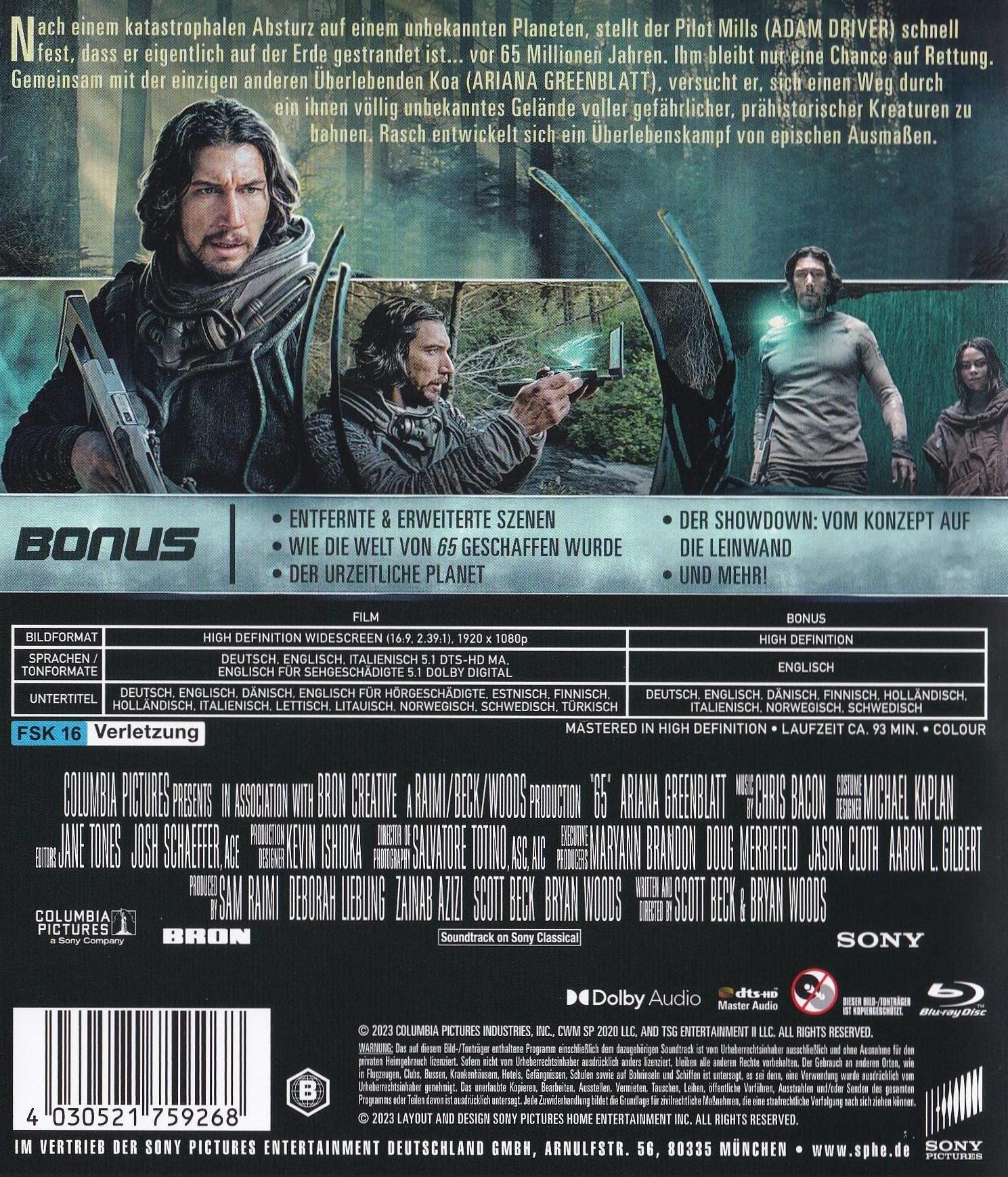 OFDb - 65 (2023) - Blu-ray Disc: Sony