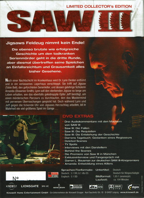 OFDb - Saw III (2006) - DVD: Kinowelt (R-Rated) (Limited Collector's Edition)