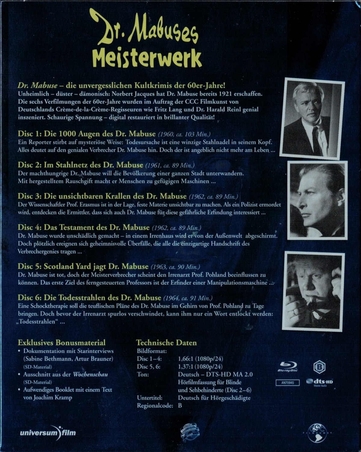 OFDb - Die 1000 Augen des Dr. Mabuse (1960) - Blu-ray Disc: Universum Film (Dr. Mabuses Meisterwerk)